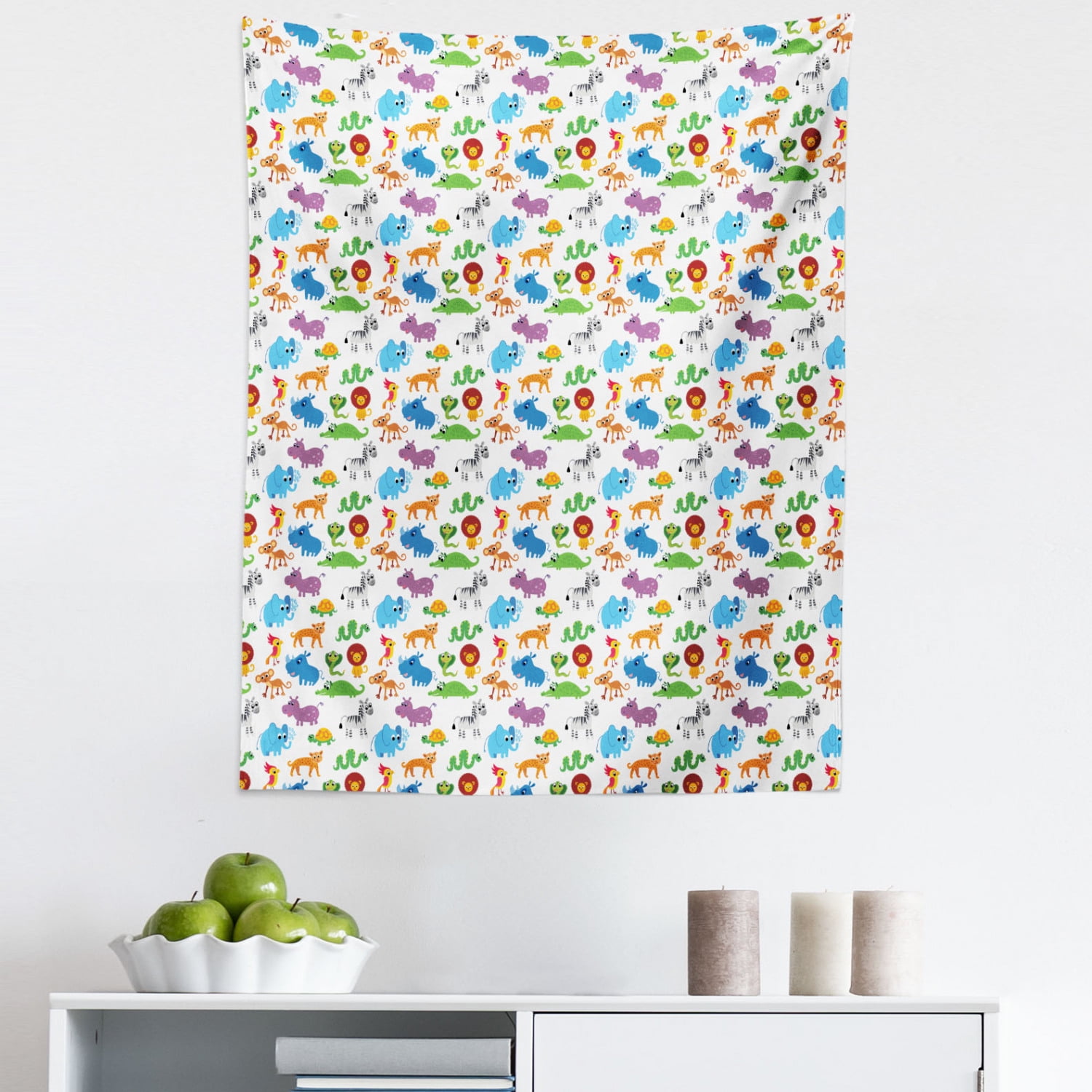 Animal Tapestry, Repetitive Zoo Themed Pattern with Fauna Cartoon on ...