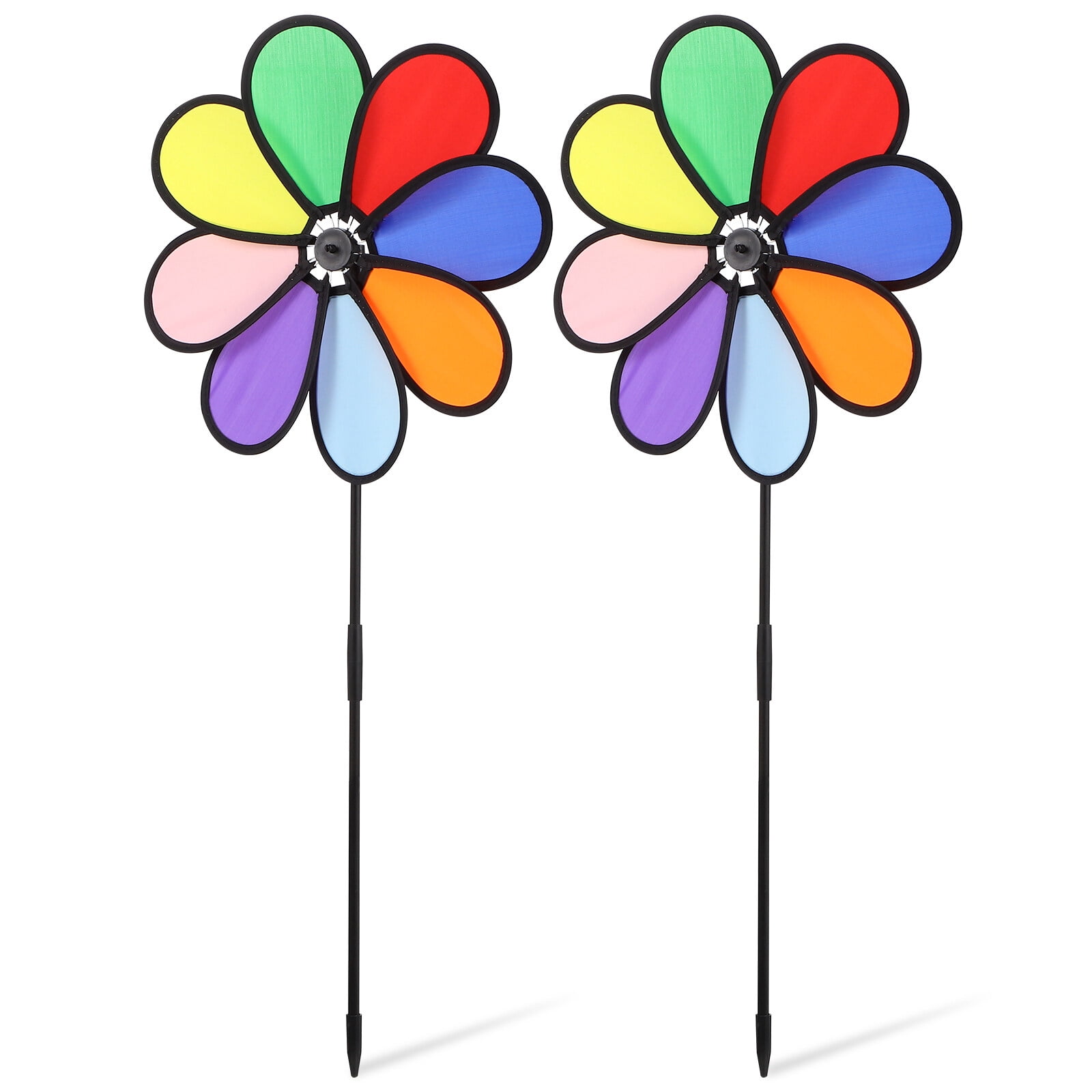 2Pcs Flower Wind Spinners Outdoor Colorful Windmill Lawn Rainbow ...