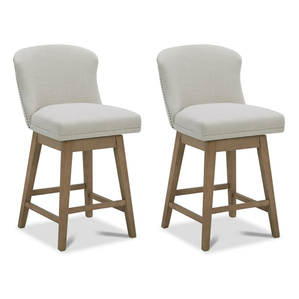 CHITA 26 in Swivel upholstered Counter Bar Stool Set of 2, Wood Legs ...