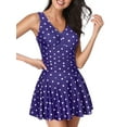 Womens V Neck One Piece Swimsuit Ruched Retro Skirted Swimdress Tummy