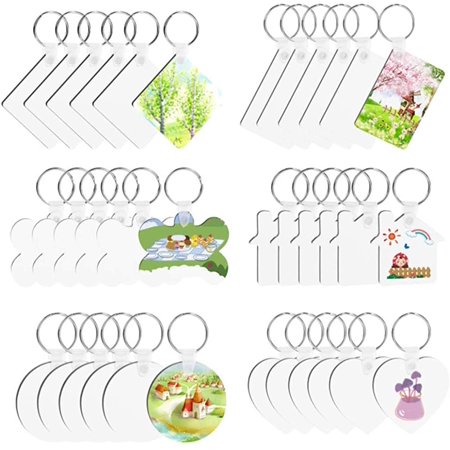 36 Pieces Sublimation Blank Keychain DIY Wooden Board Key Rings for Art ...