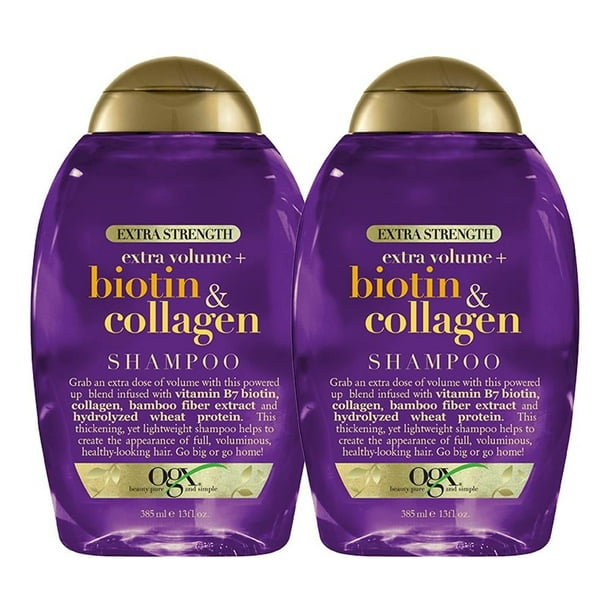 Pack de 2 Shampoos Ogx Biotina EXTRA 385 ml c/u | Walmart en línea