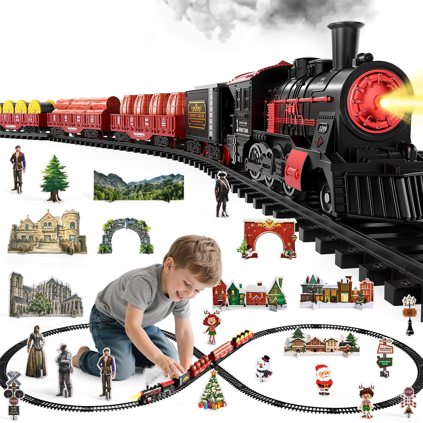 Set de Tren Eléctrico NIPLOOOW con Sonido, Luz y Humo para Niños ...