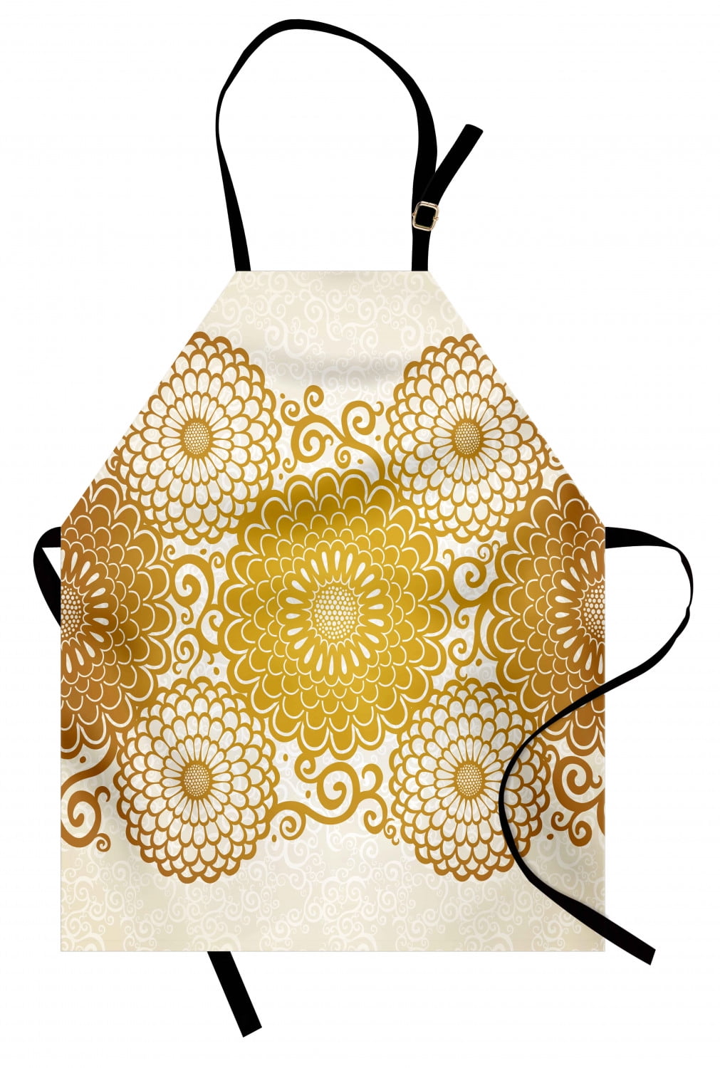 Mandala Apron Border with Large Flowers and Curls Chrysanthemums ...