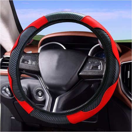 LuoHeng Housse de volant de voiture, cuir PU en fibre de carbone 15 ...
