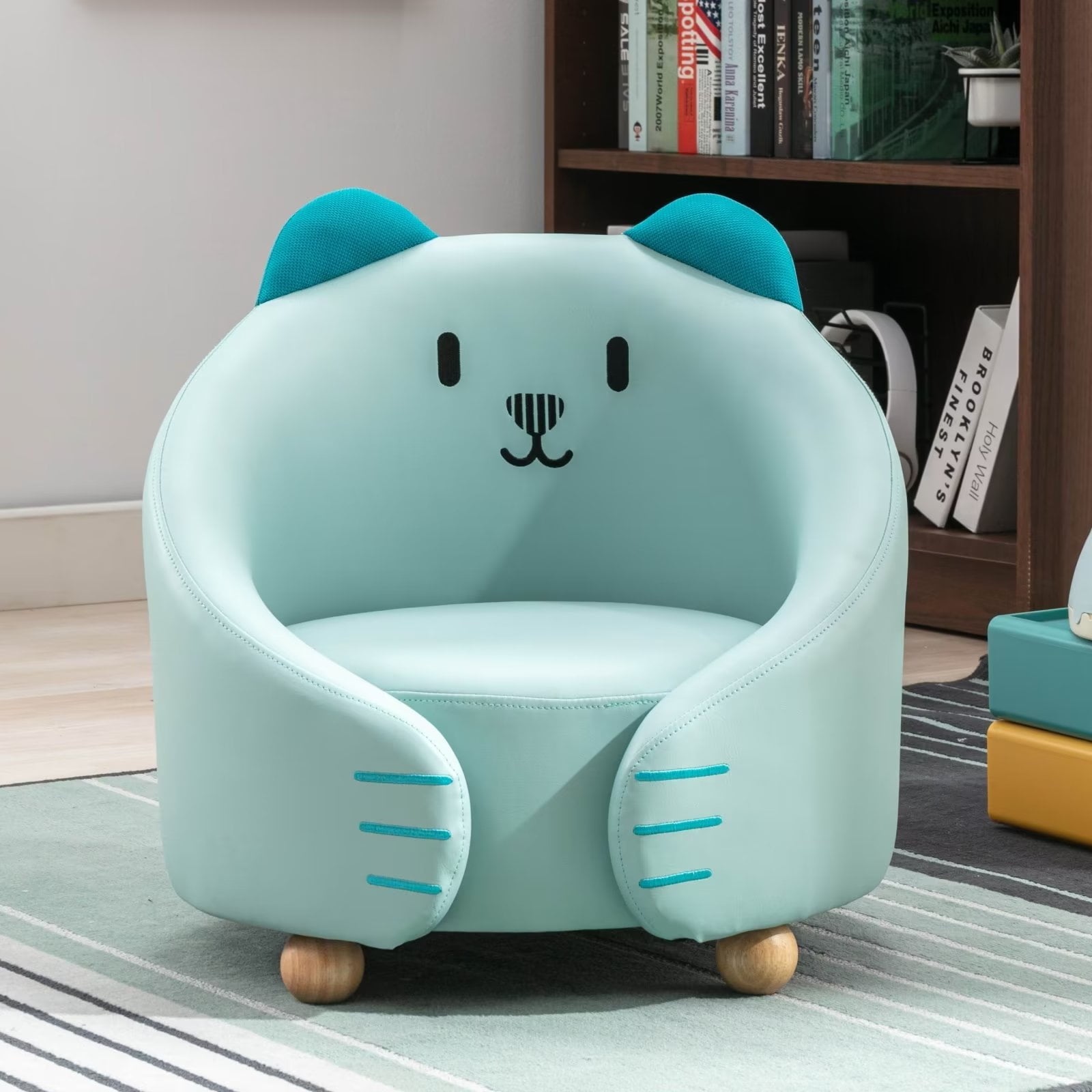 Kids Chair, Cute Upholstered Chair with Curved Backrest and Round Legs ...