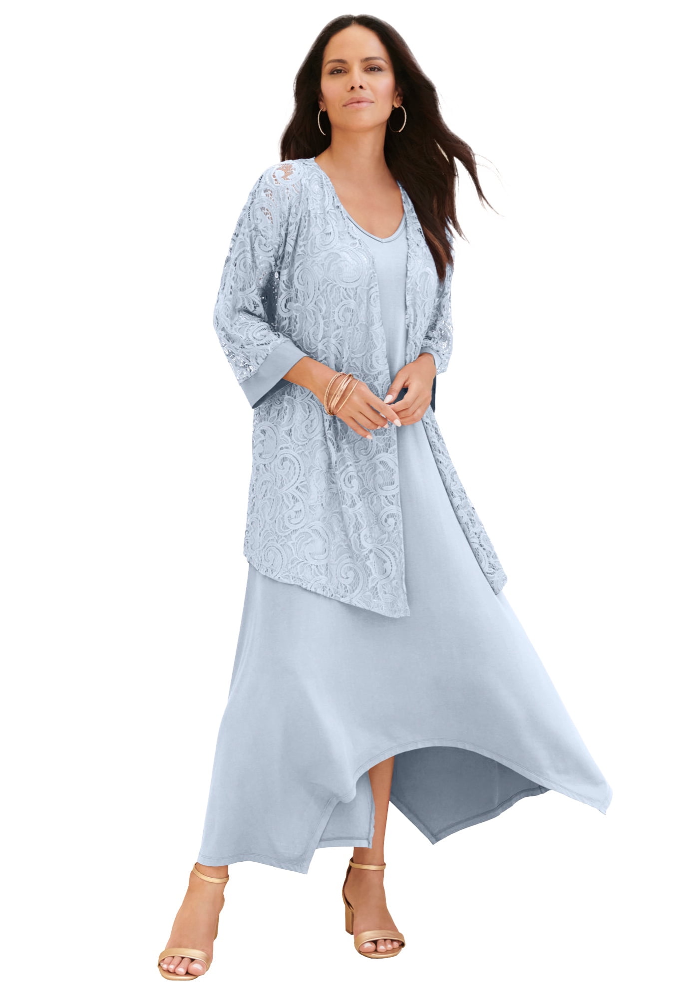 Roaman's Women's Plus Size Lace Jacket Dress Set - Walmart.com