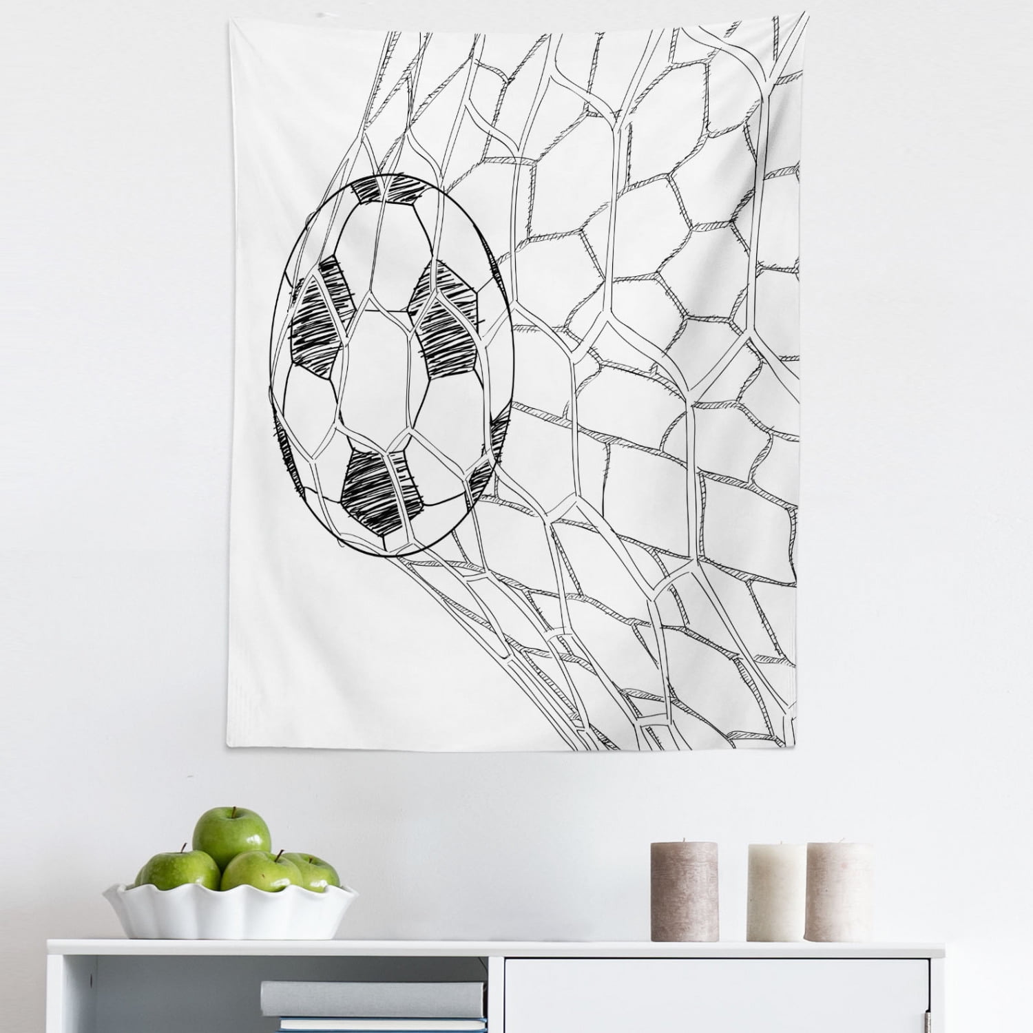 Black White Tapestry, Soccer Ball in Net Goaly Position Sports ...
