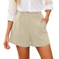 Ailaofu Womens High Waisted Pleated Shorts Fashion Button Solid Color ...