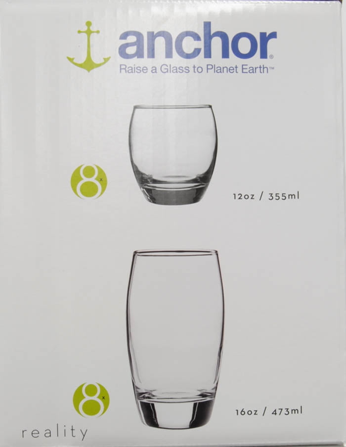 Buy Anchor Hocking Reality Clear Glassware Set, 16 Piece Online at ...