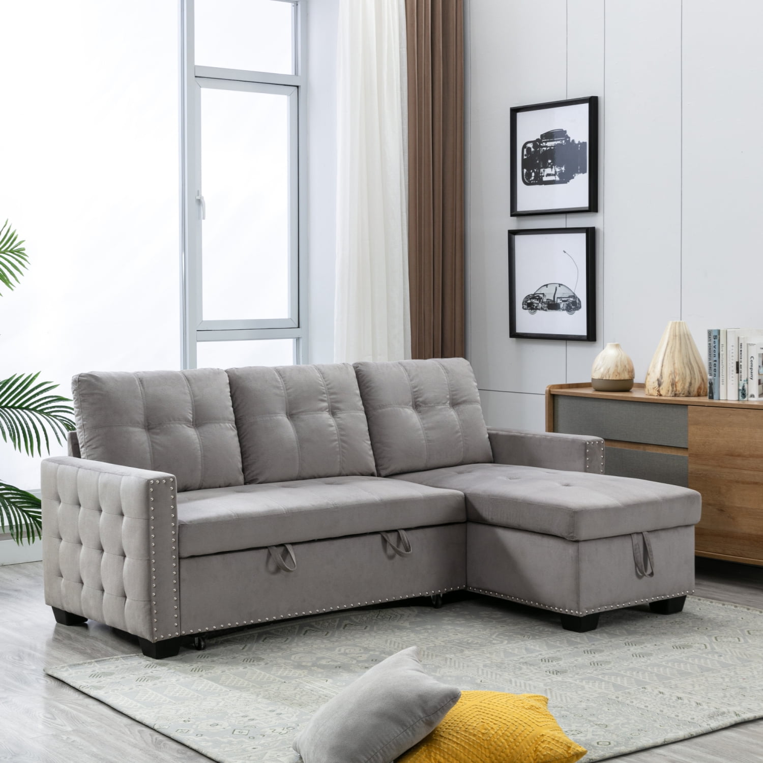 Reversible Sleeper Sofa, bed,Sectional Storage Sofa Bed,2 seats Corner ...