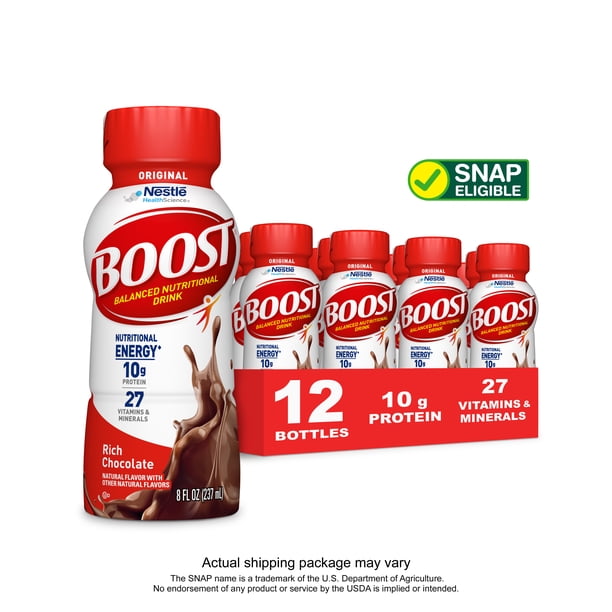 BOOST Original Nutritional Drink, Rich Chocolate, 10 g Protein, 12 - 8 ...