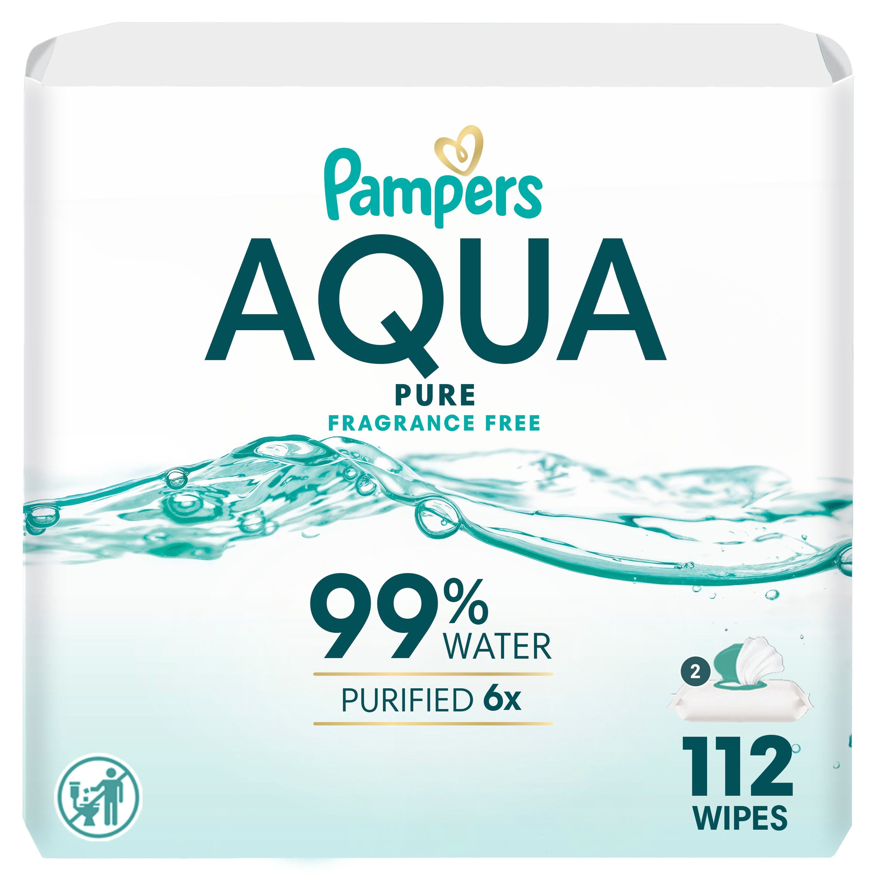 Pampers Aqua Pure Baby Wipes, 99% Water, Fragrance Free, 112 Baby Wipes ...
