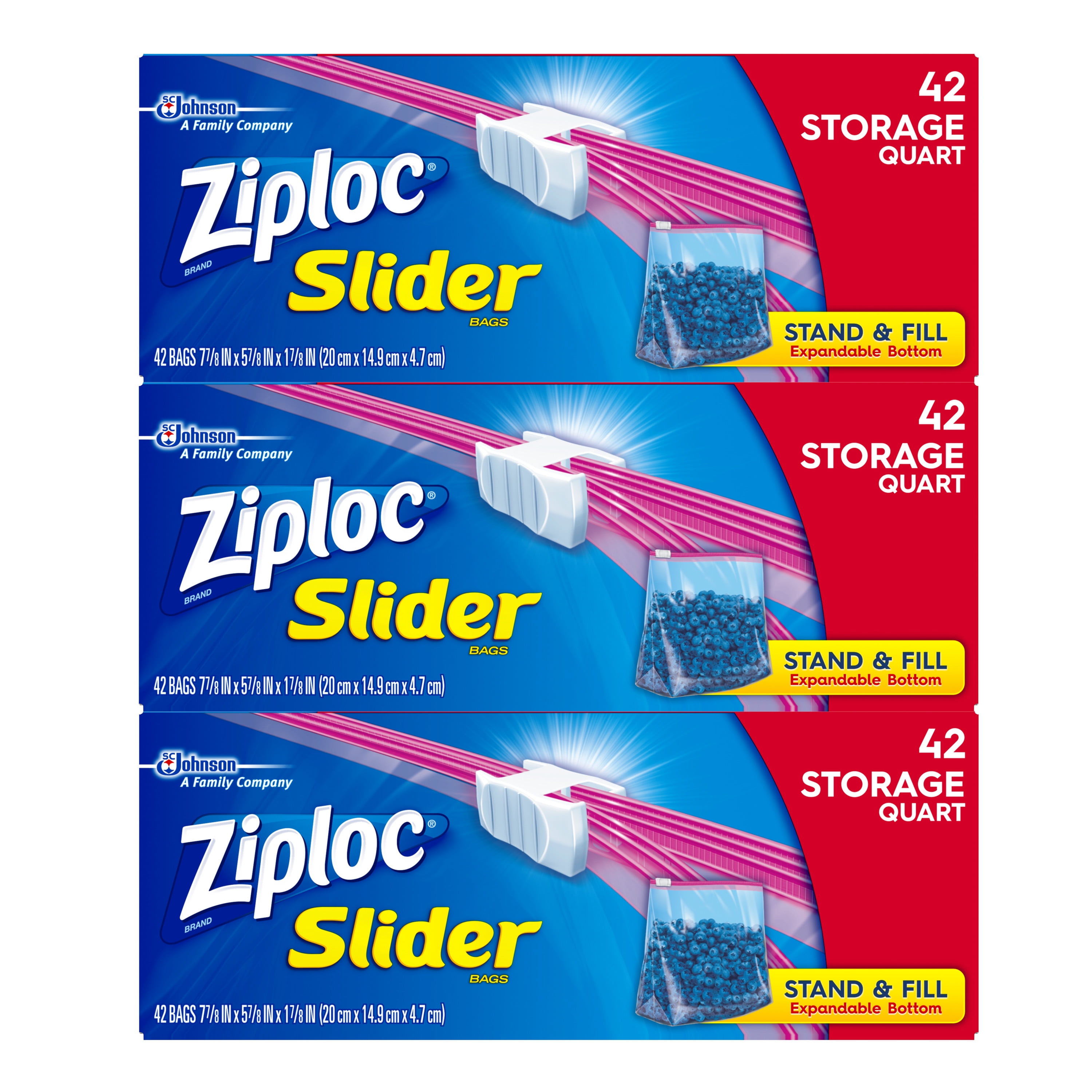 Ziploc Slider Storage Bags Quart 3 Pack 42 Ct