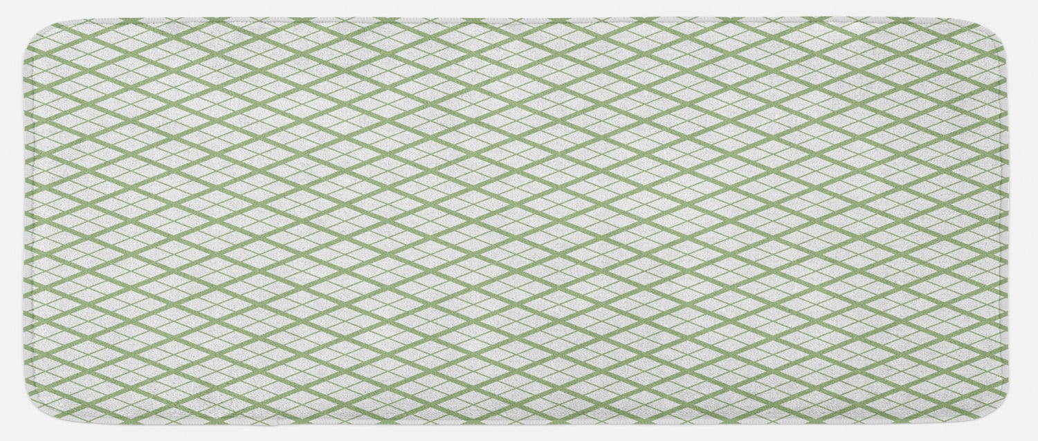 Green Kitchen Mat, Picnic Table Inspired Modern Geometric Pattern in ...