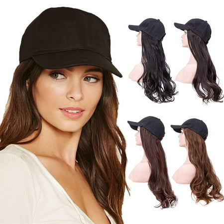 Baseball Cap With Hair Attached 24 26 inch Long Curly Wavy Extension ...