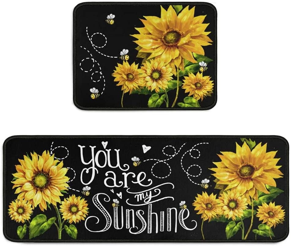 Black Sunflower Rugs and Mats Non Slip Kitchen Mat Set of 2 Anti ...