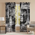 Black City Sheer Curtains 63 Inch Long 2 Panels, Retro Modern Abstract ...