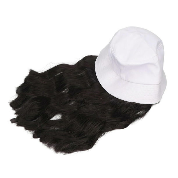 Curly Hat Wig Black Brown Hair Detachable White Hat High Temperature ...