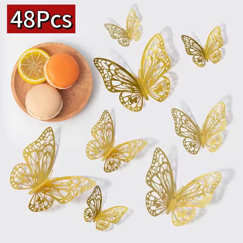 48 piezas de decoración de pared de mariposa 3D, 4 estilos, 3 tamaños ...