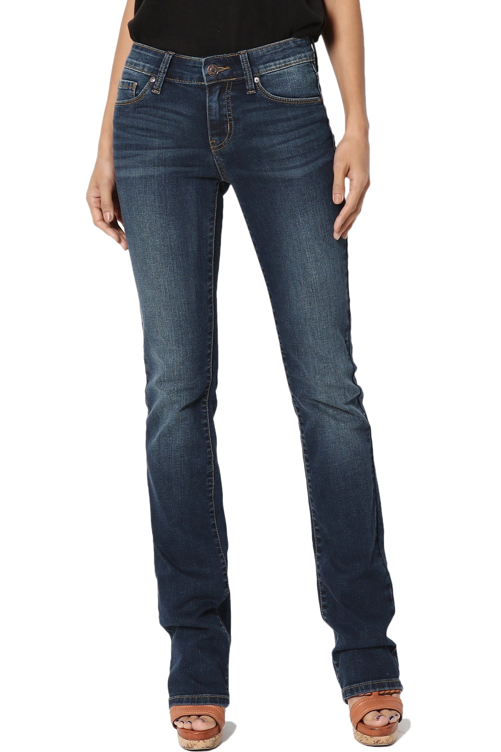 TheMogan Women s Mid Rise Slim Fit Bootcut Jeans In Soft Dark Blue