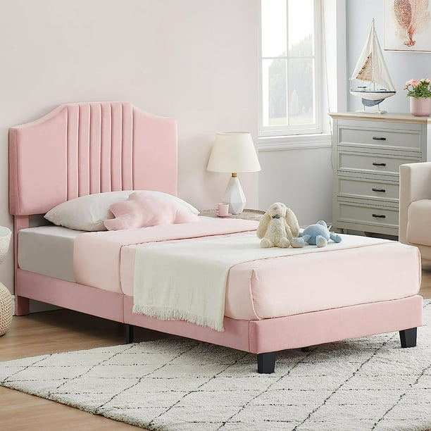 Yiwa Girls Twin Size Bed Frame Upholstered Platform with Tufted ...