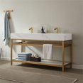 Vinnova Bilbao 60" White Stone Top Double Vanity Brushed Gold Frame w/o ...