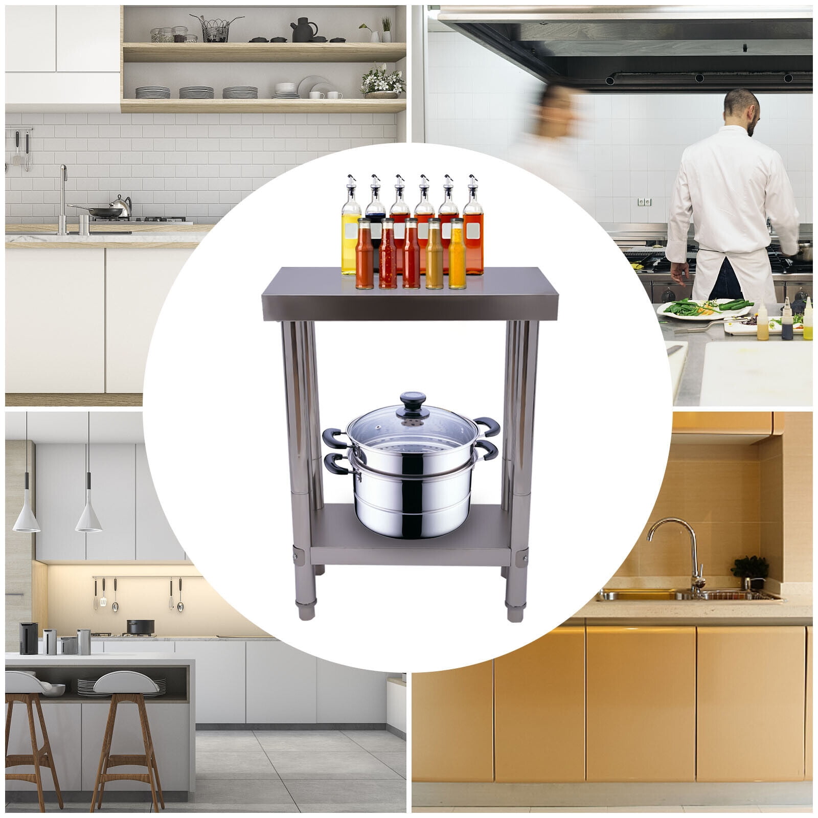 DENEST Commercial Food Prep Worktable Stainless Steel Kitchen Work ...