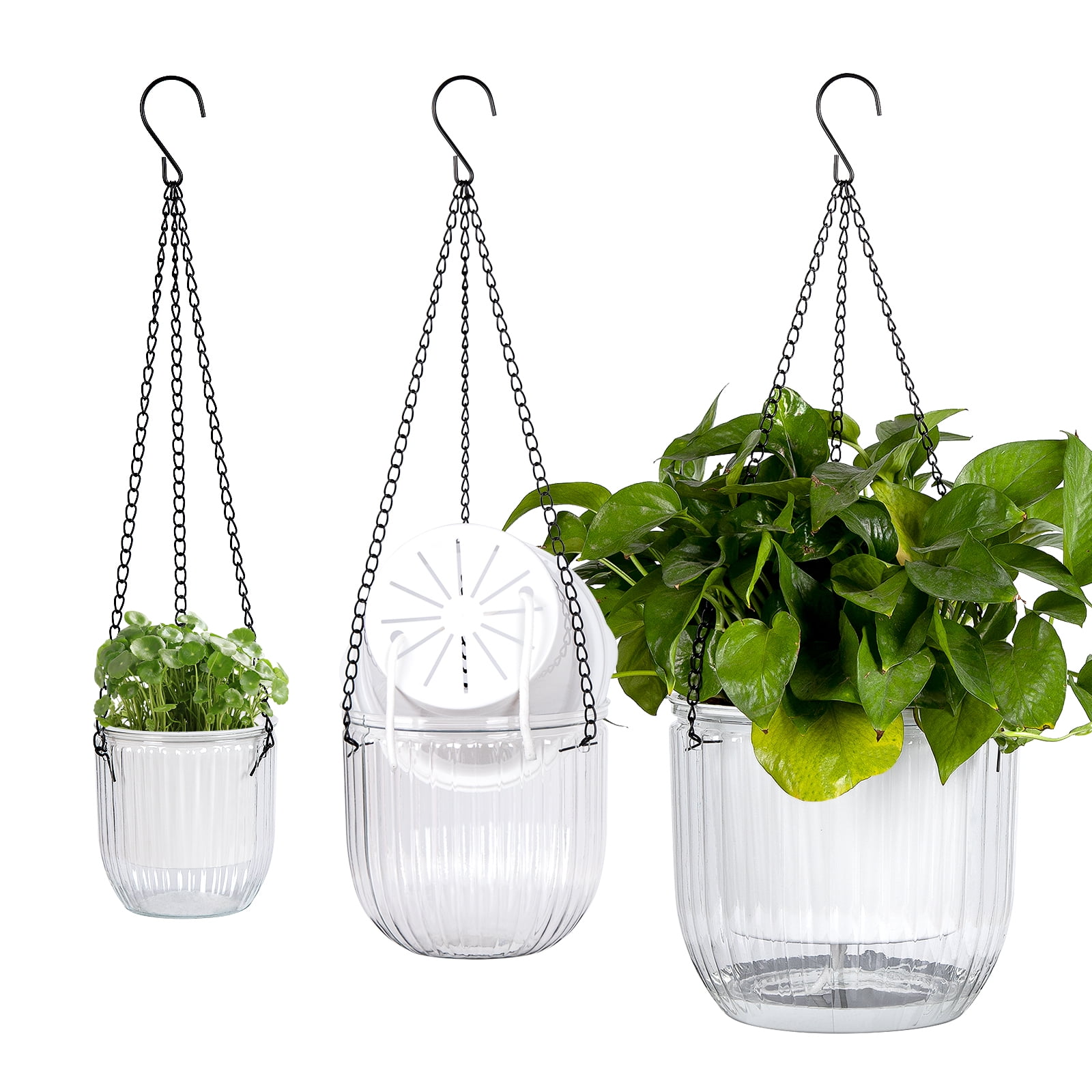 QCQHDU 3-Pack Indoor/Outdoor Hanging Planters with Drainage Hole, Chain ...