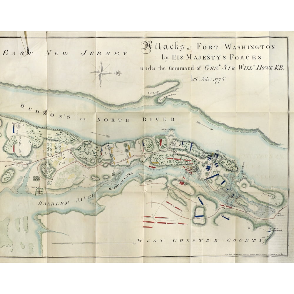 Map Fort Washington 1776 Nengraved Map Showing The English Attacks On ...