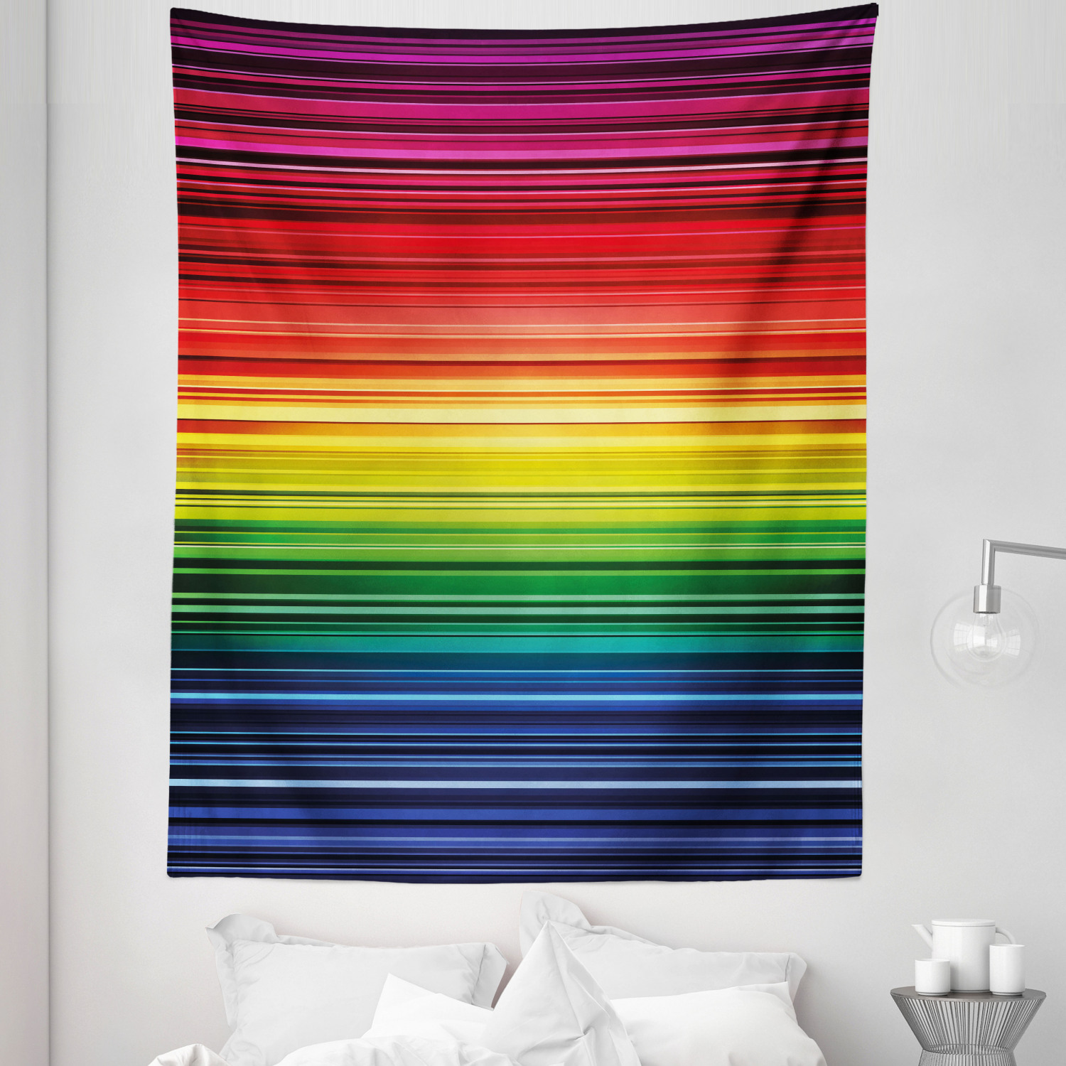 Abstract Tapestry, Digital Rainbow Stripes with Gradient Neon Effects ...