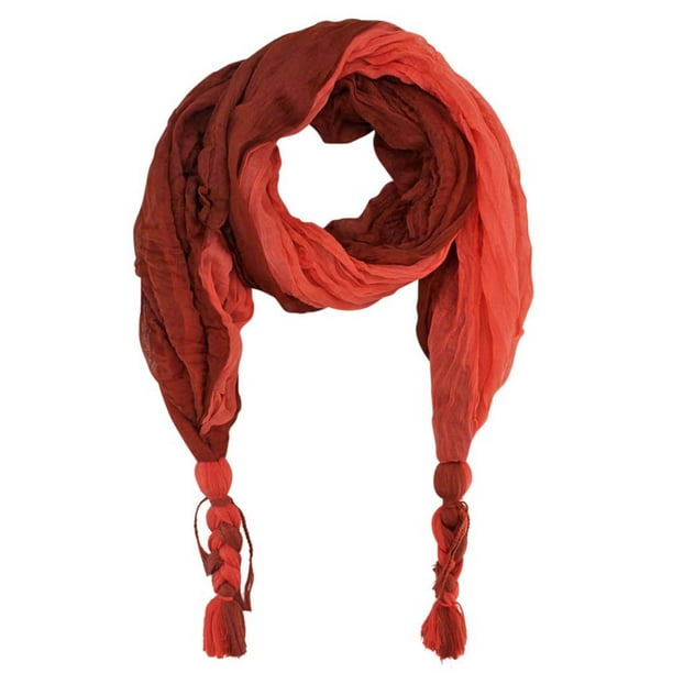 Coral & Red Two-Tone Crinkle Scarf With Tassels - Walmart.com