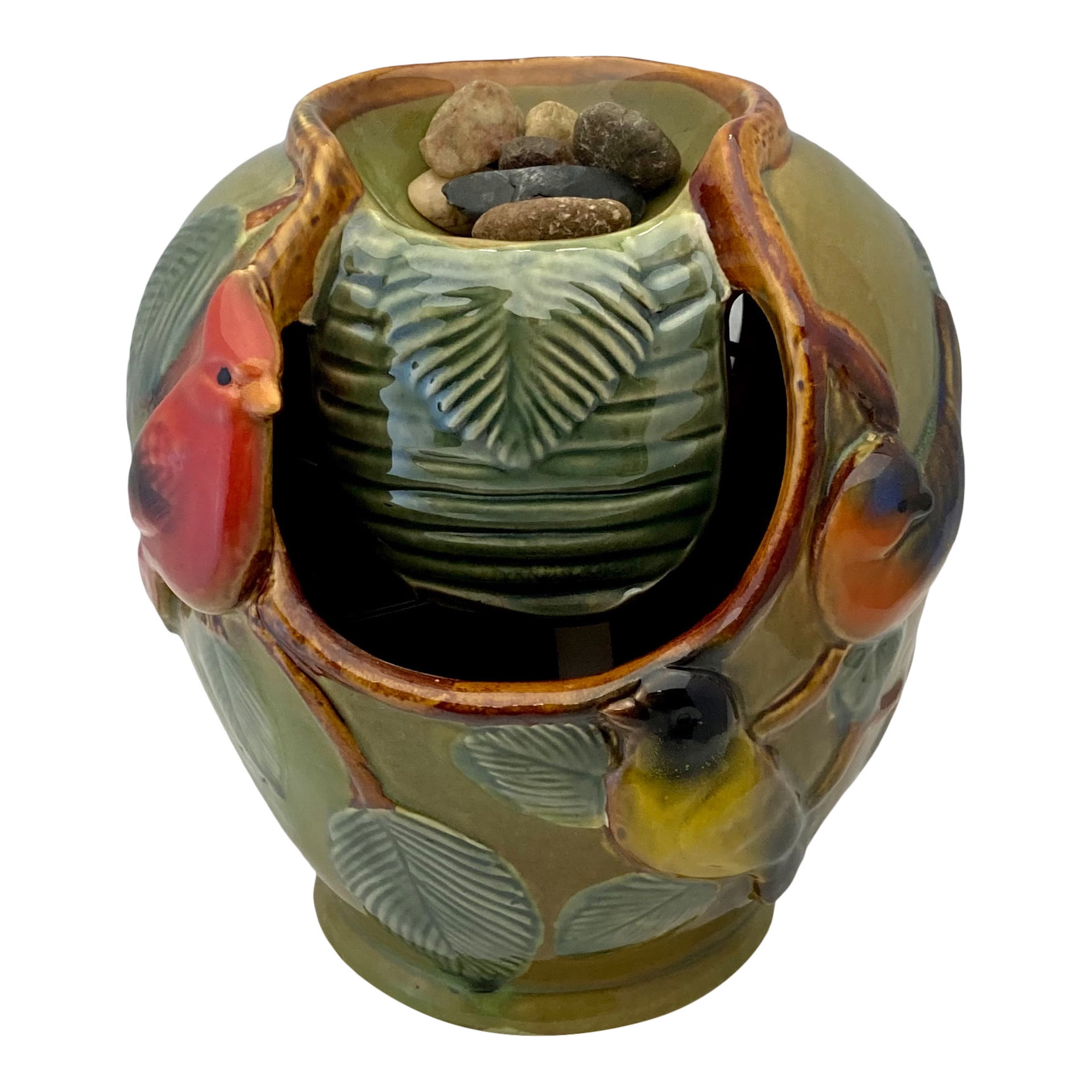 Gift Essentials Ceramic Water Fountain Songbird Trio Green Indoor ...