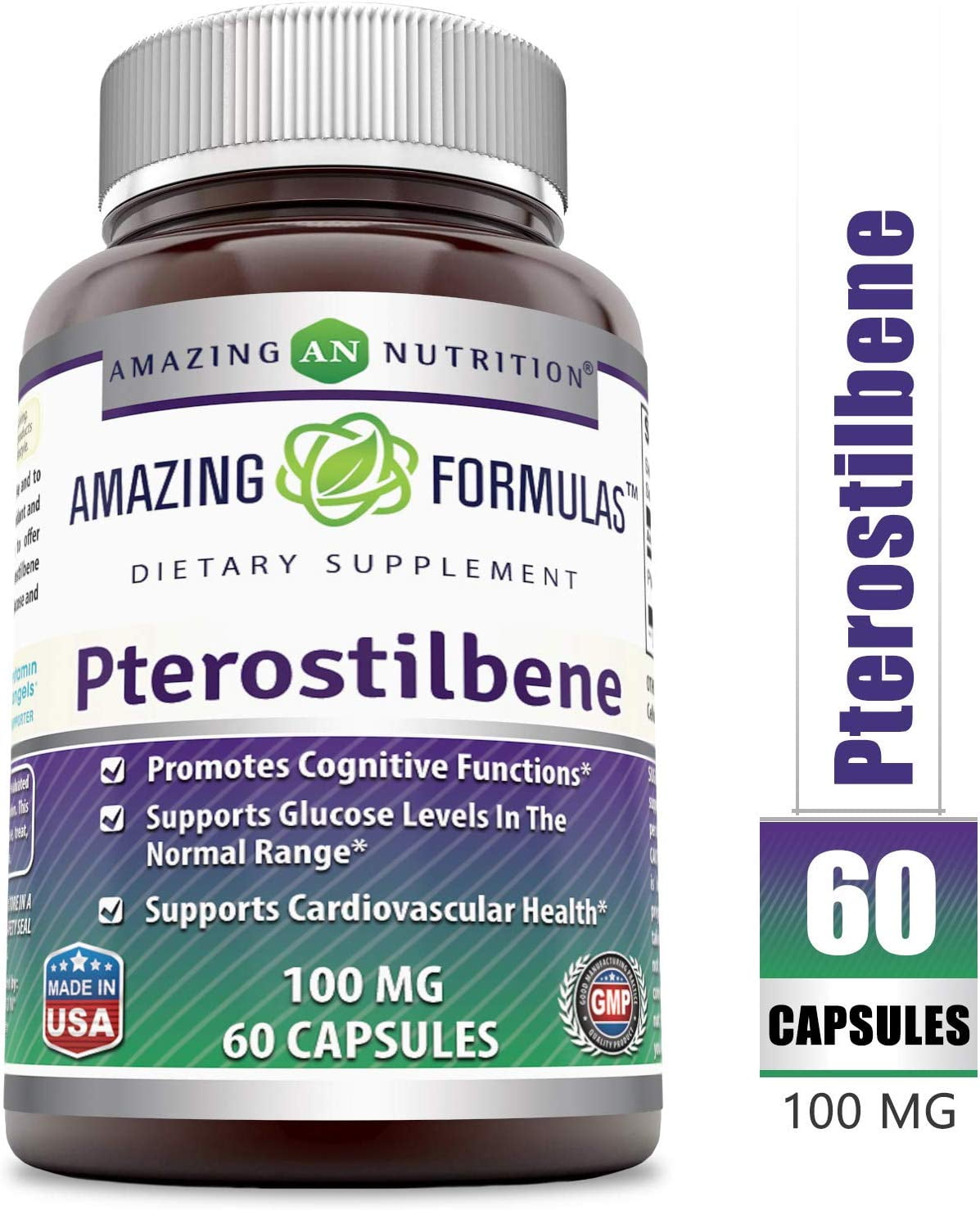 Amazing Formulas Pterostilbene 100Mg, 60 Capsules (Non-GMO,Gluten Free ...