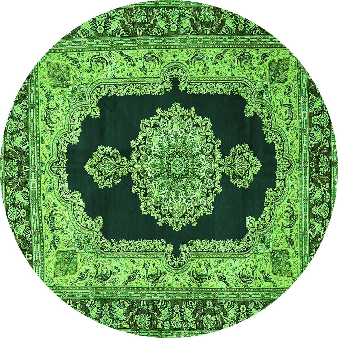 Ahgly Company Indoor Round Medallion Green Traditional Area Rugs, 8 ...
