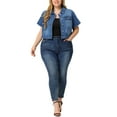 Agnes Orinda Plus Size Denim Jacket for Women Short Sleeves Button Down ...