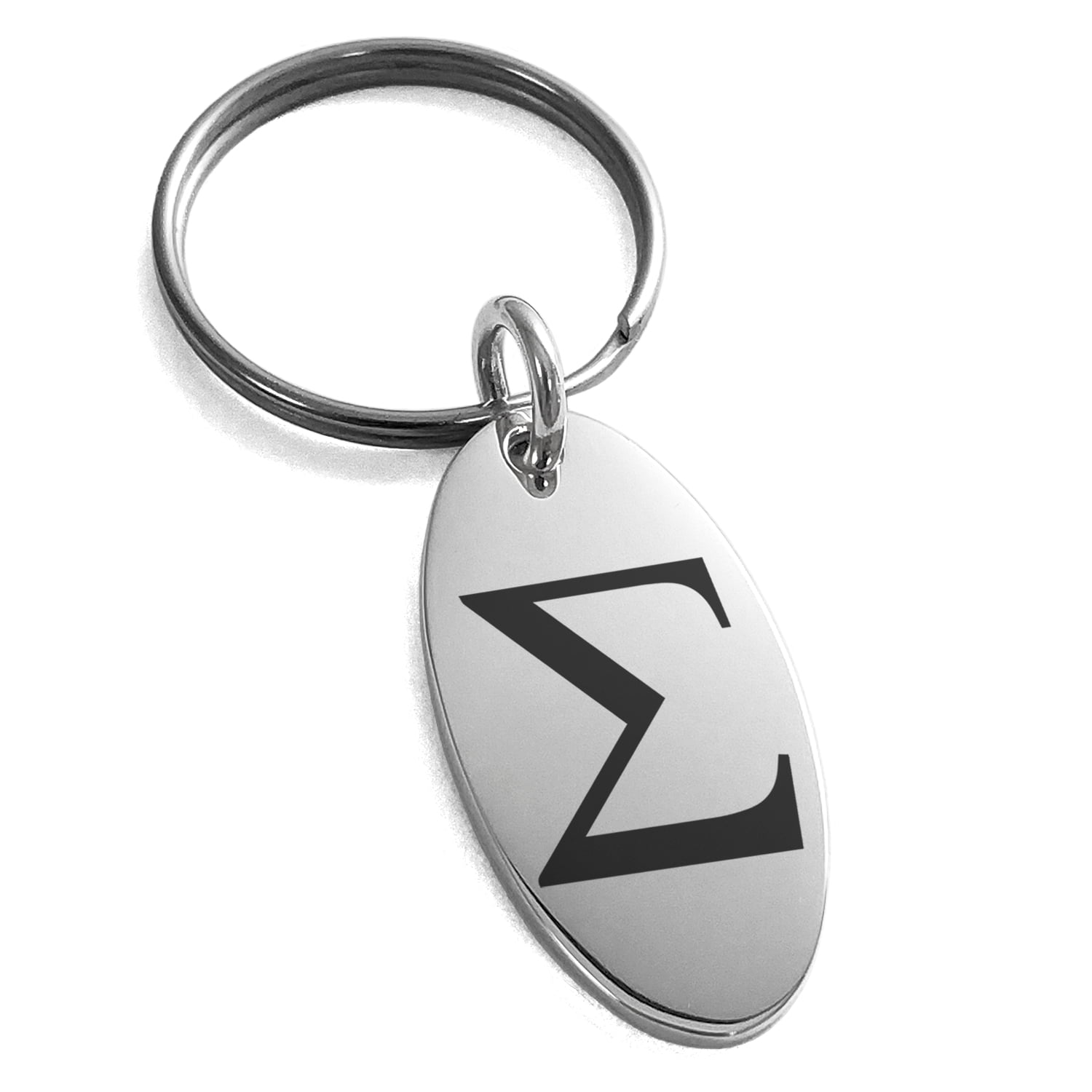 Stainless Steel Sigma Mathematical Engraved Small Oval Charm Keychain ...