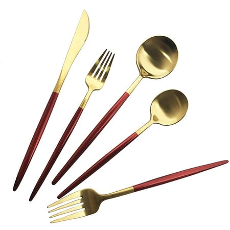 Red Gold Matte 20-Piece Silverware Flatware Wedding Cutlery Set,304 ...