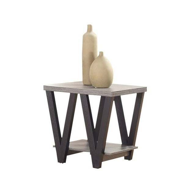 Coaster Higgins Wood V-Shaped End Table with Lower Shelf in Gray ...
