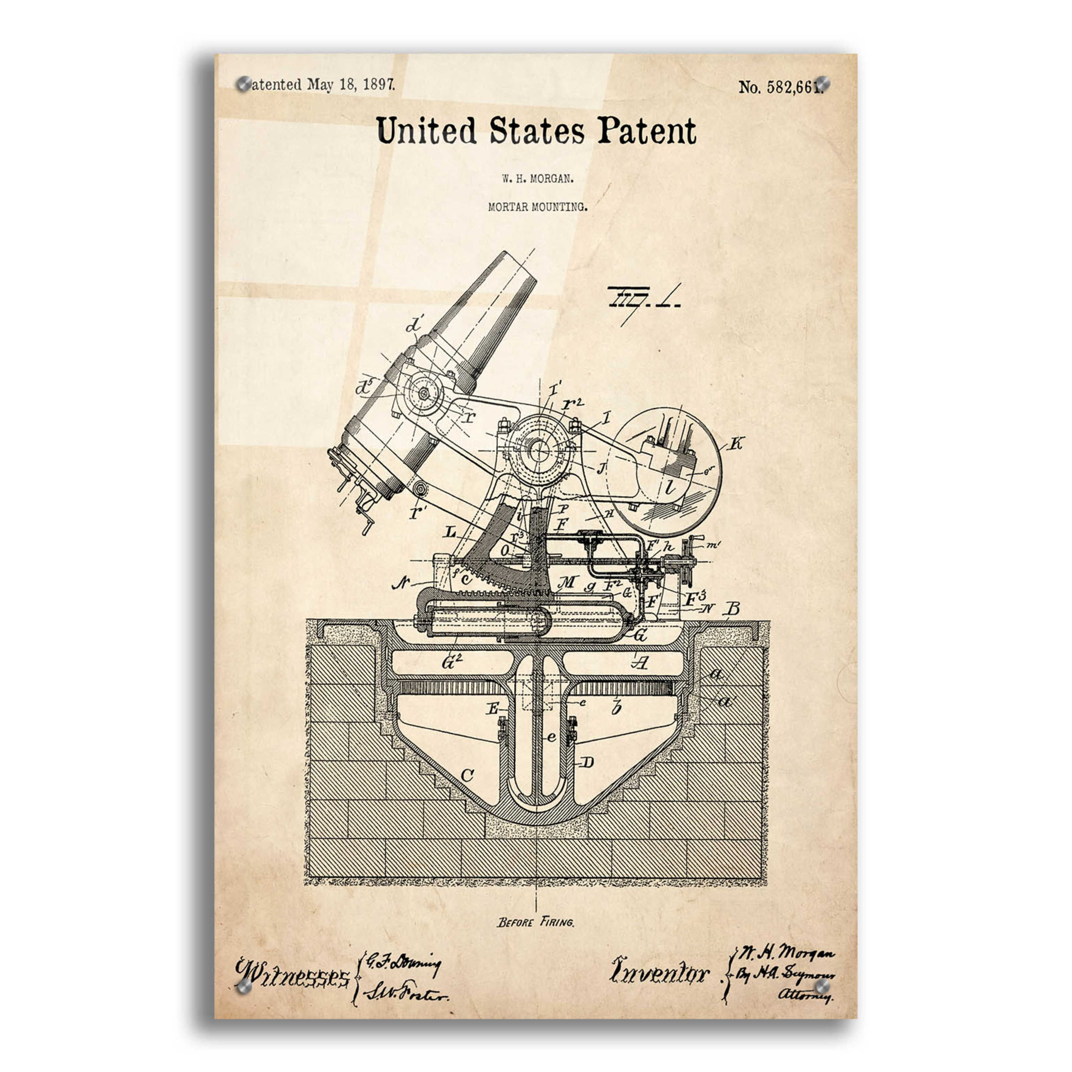 Epic Art 'Mortar Mounting Blueprint Patent Parchment,' Acrylic Glass ...