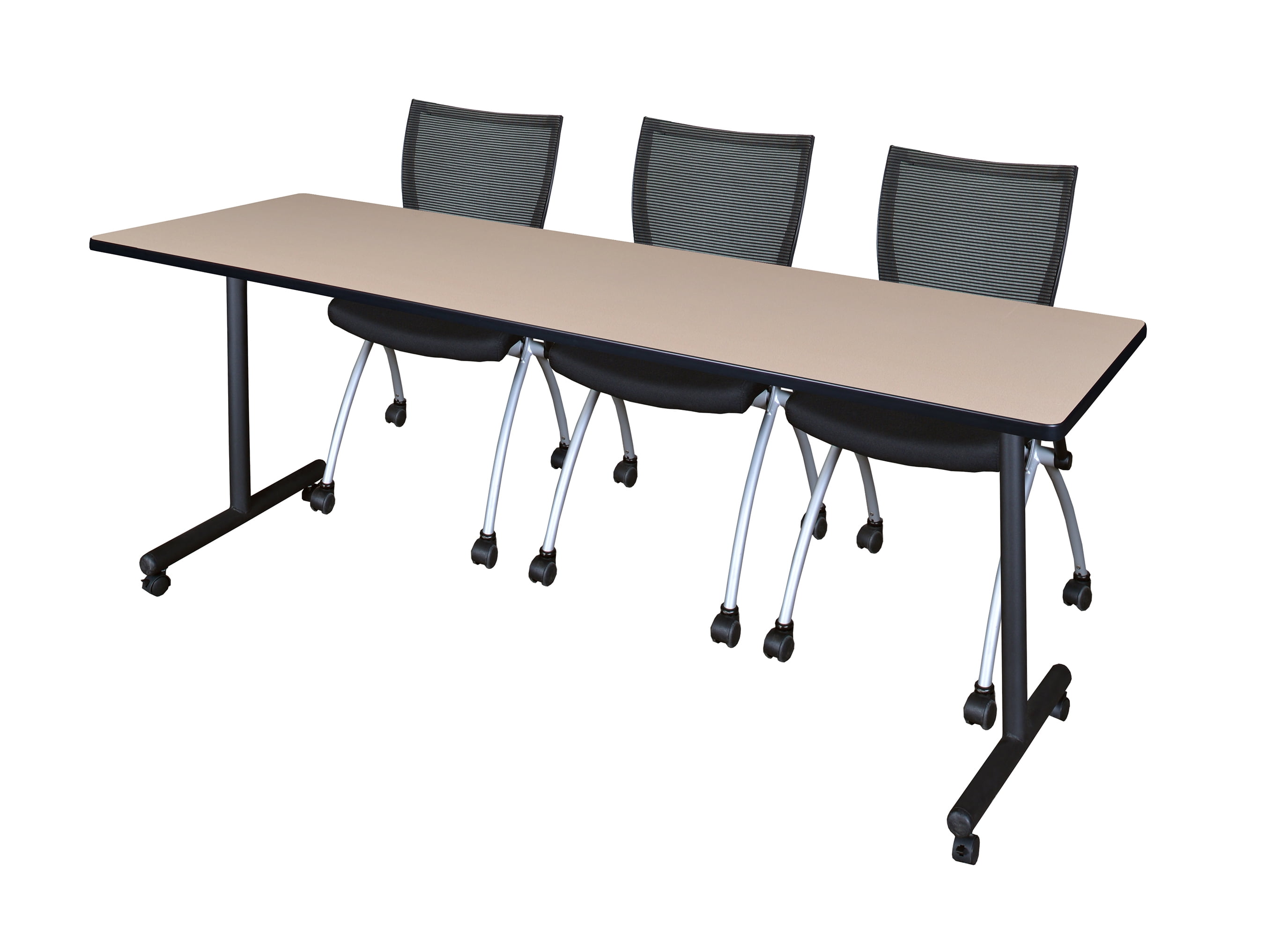 84" x 24" Kobe Mobile Training Table- Beige & 3 Apprentice Chairs ...