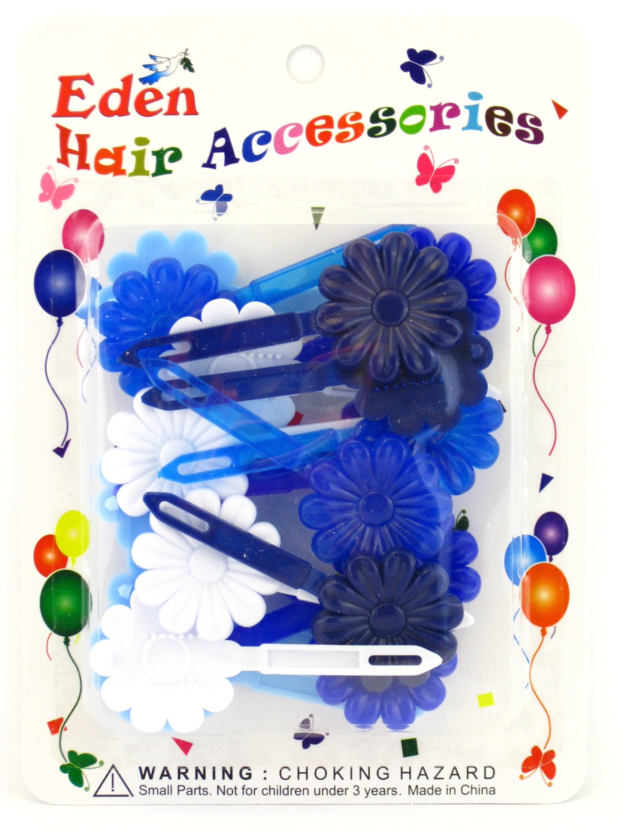 Eden Girls Self Hinge Flower Plastic Hair Barrettes - Blue & White - 18 ...