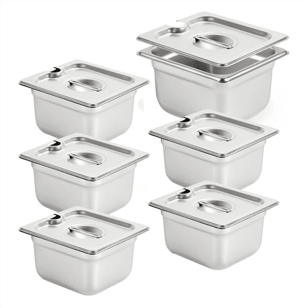 6 Pack Anti-Jam Slotted Hotel Pans with , 1/6 Size 4 Inch Deep ...