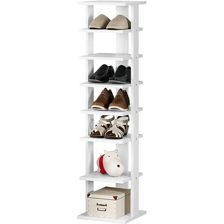 7 Tiers Vertical Shoe Rack, Wooden Shoe Storage Stand, Space Saving ...