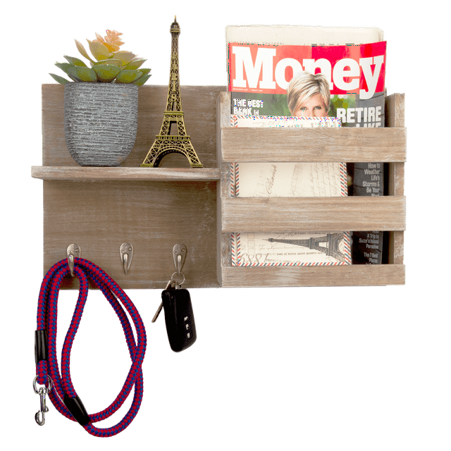 Wall Mount Entryway Mail Envelope Organizer, Key Holder Hooks, Leash ...