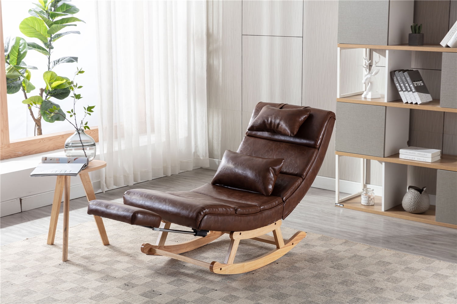 Rocking Chair, Modern PU Upholstered Nursery Glider Rocker with ...