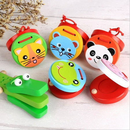 Cartoon Castanets Kids Baby Wooden Castanet Clapper Handle Musical ...