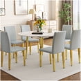White and Gold Extendable Dining Table Set with 6 Gray Chairs, Oval ...