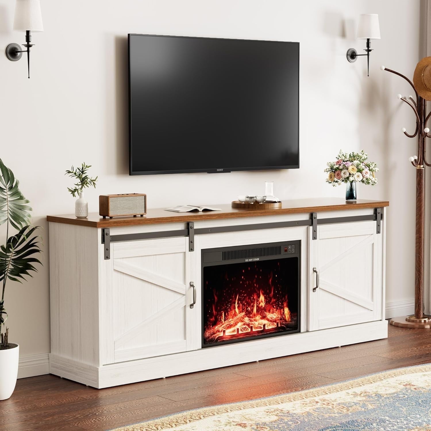 Click here for Kullavik Fireplace Tv Stand With Sliding Barn Door... prices