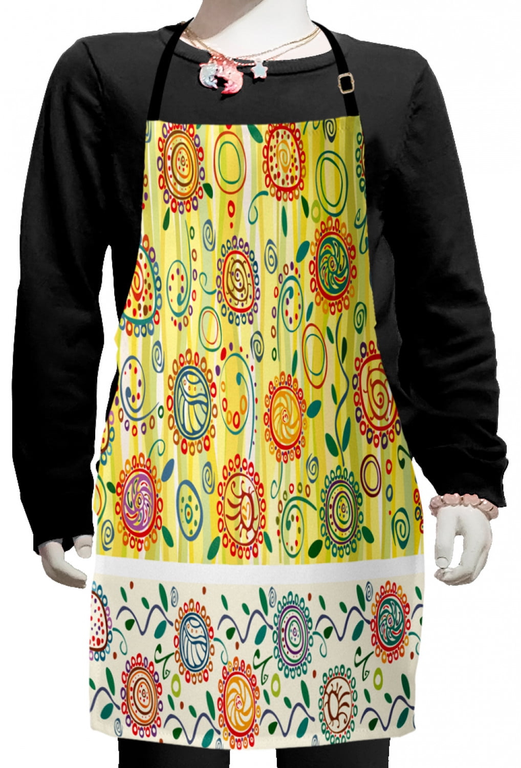 Ethnic Kids Apron, Floral Flower Oriental Design with Circles Dots ...